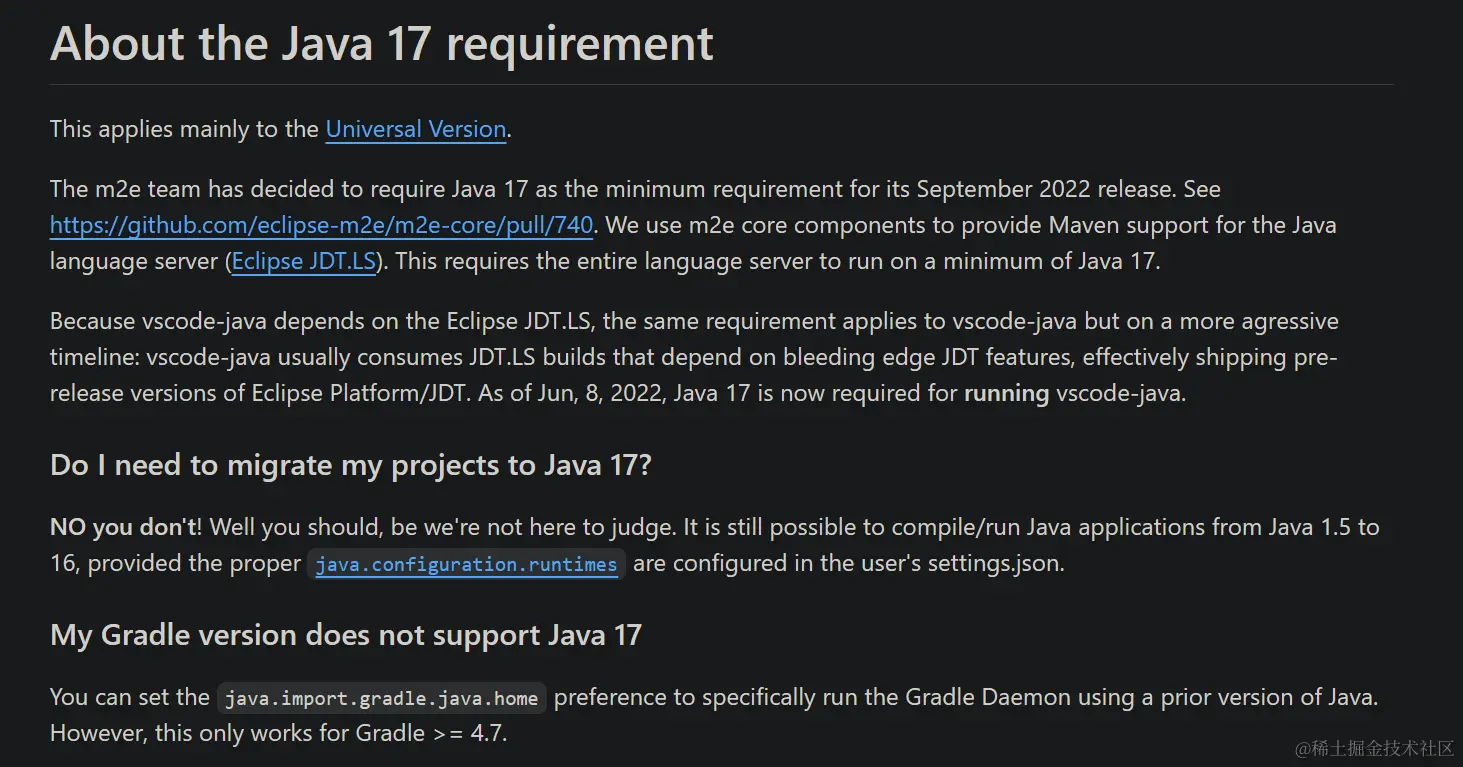 VSCode中配置Java必须要JDK17+吗No you don't. 从插件的文档了解以下插件对环境的要求，其实只要 - 掘金