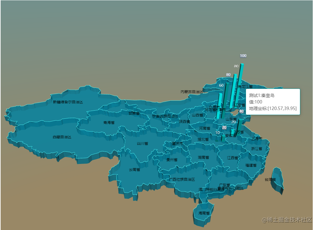 Echars 3D地图利用geo3D绘制，地图上可加柱形图的案例 - 掘金