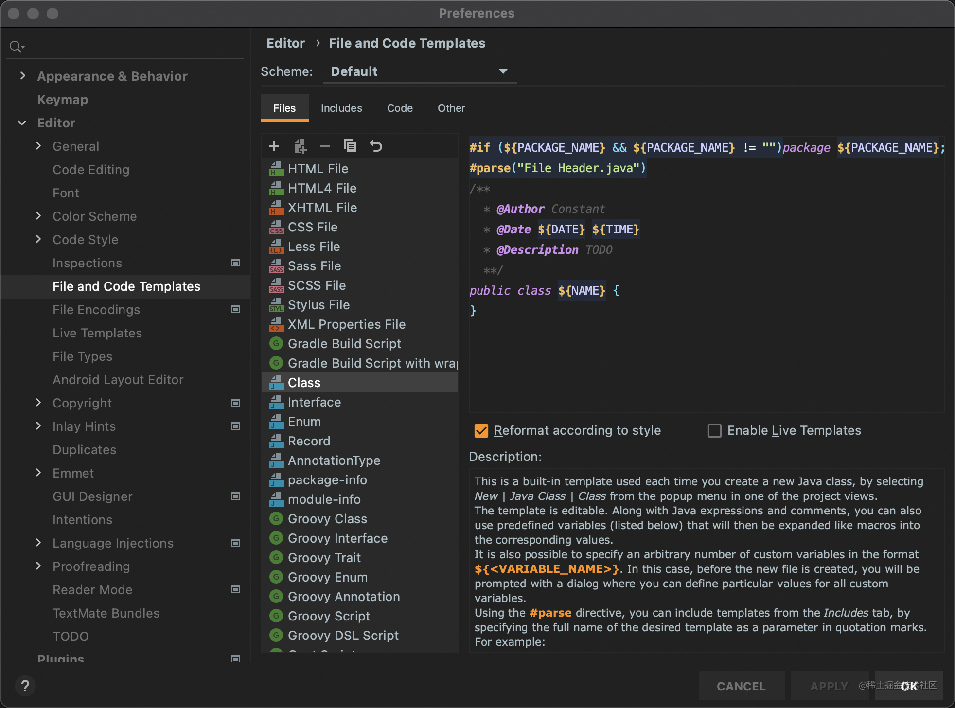 MacOS intellij IDEA class annotation template configuration - Moment ...