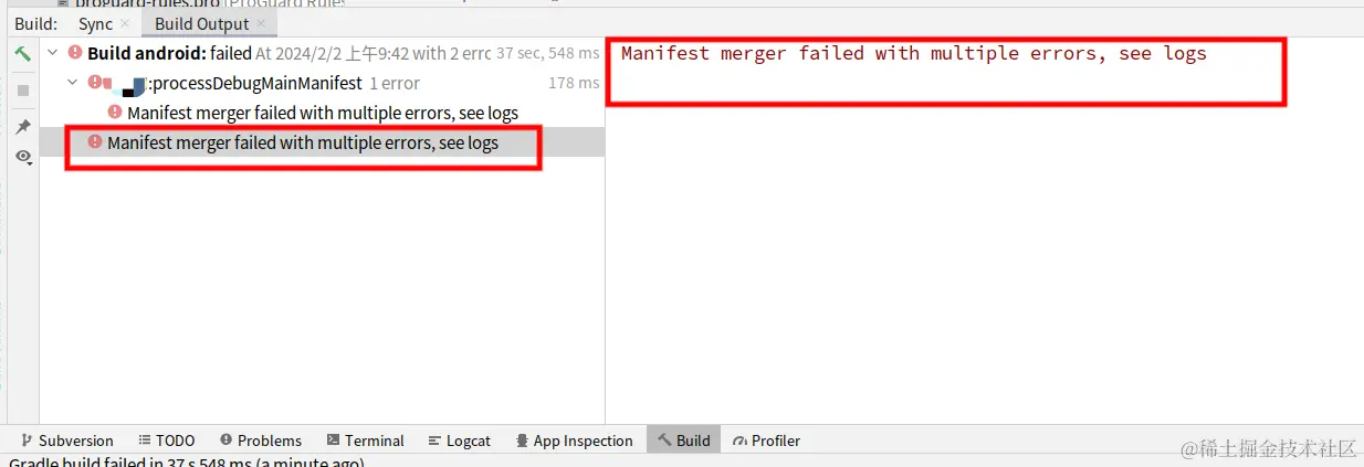解决Android studio编译报错: Manifest merger failed with multiple errors, see logs 的问题 - 掘金