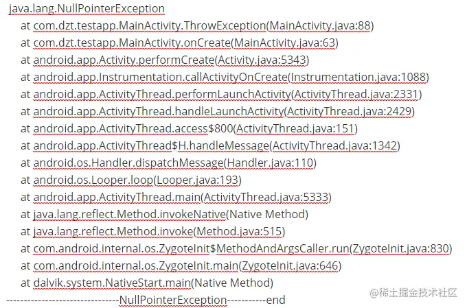 android 打印堆栈方式在android里面经常需要打印堆栈信息 1. 编写例子 1.1 getStackTrace - 掘金