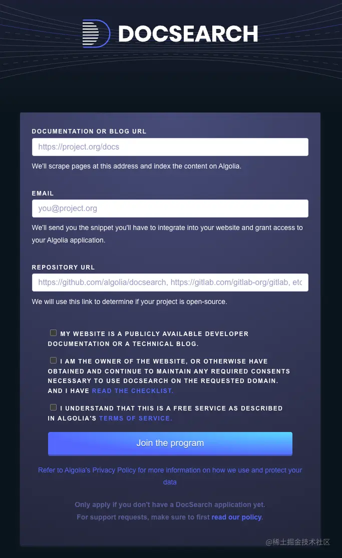 在 Docusaurus v2 中使用 Algolia DocSearch搜索功能Algolia 是一个搜索、推荐服务平 - 掘金