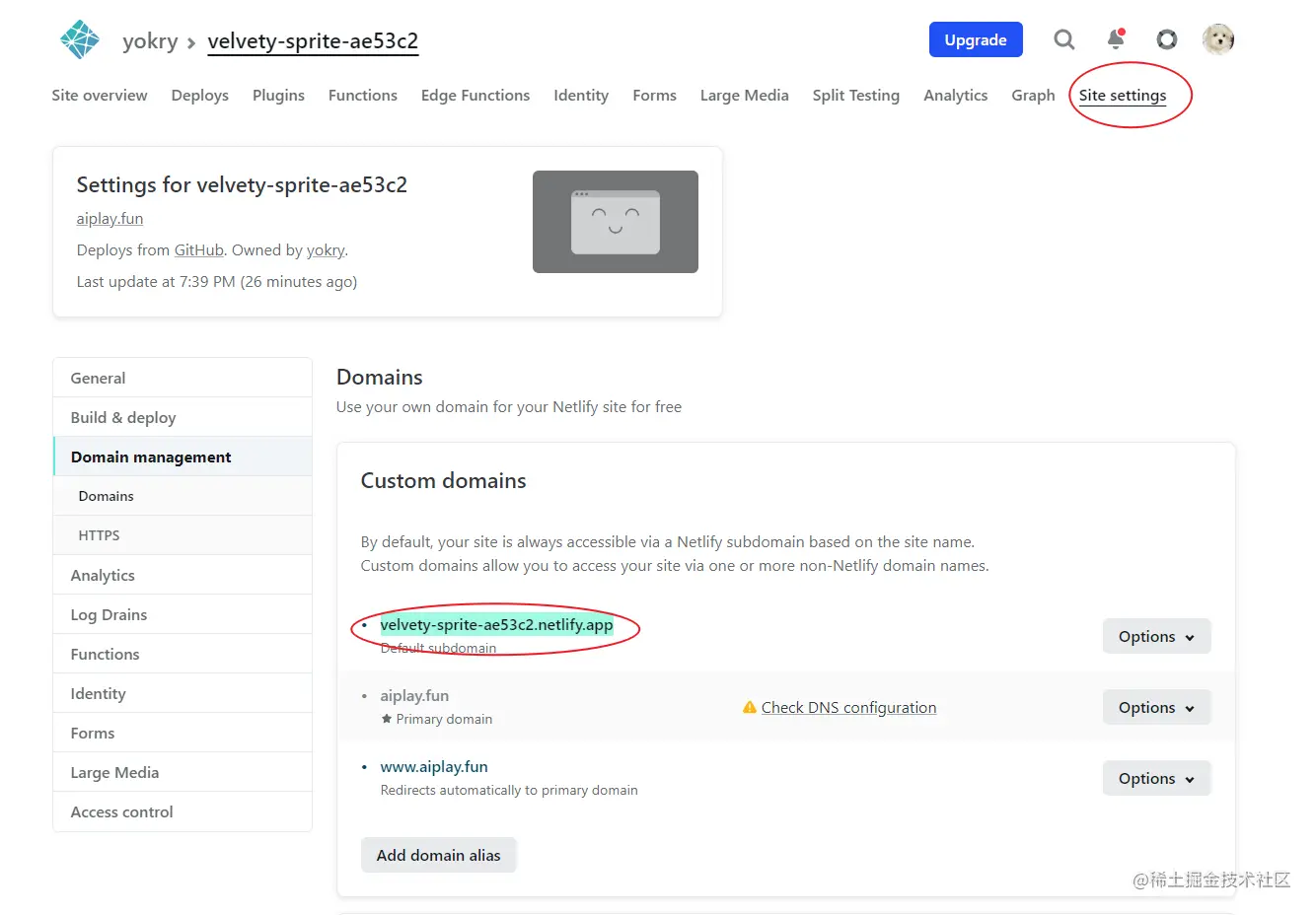 Netlify部署github上的项目并配置自己的域名github项目自动部署到netlify上，代码提交到指定分支，会 掘金