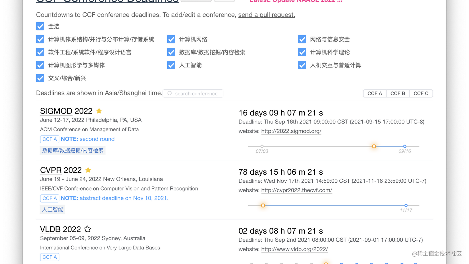 哪里可以查看计算机顶级会议的截稿日期？ - 掘金
