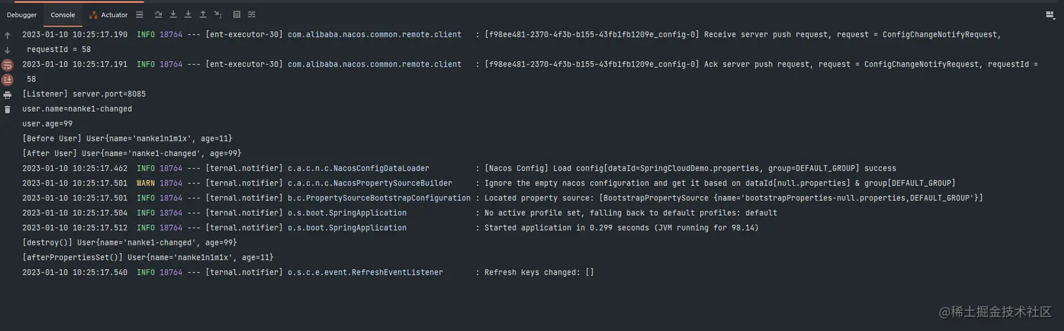 Nacos动态更新配置，修改后为什么不生效？Nacos动态更新配置，修改后为什么不生效？通过阿里云原生脚手架生成的应用， - 掘金