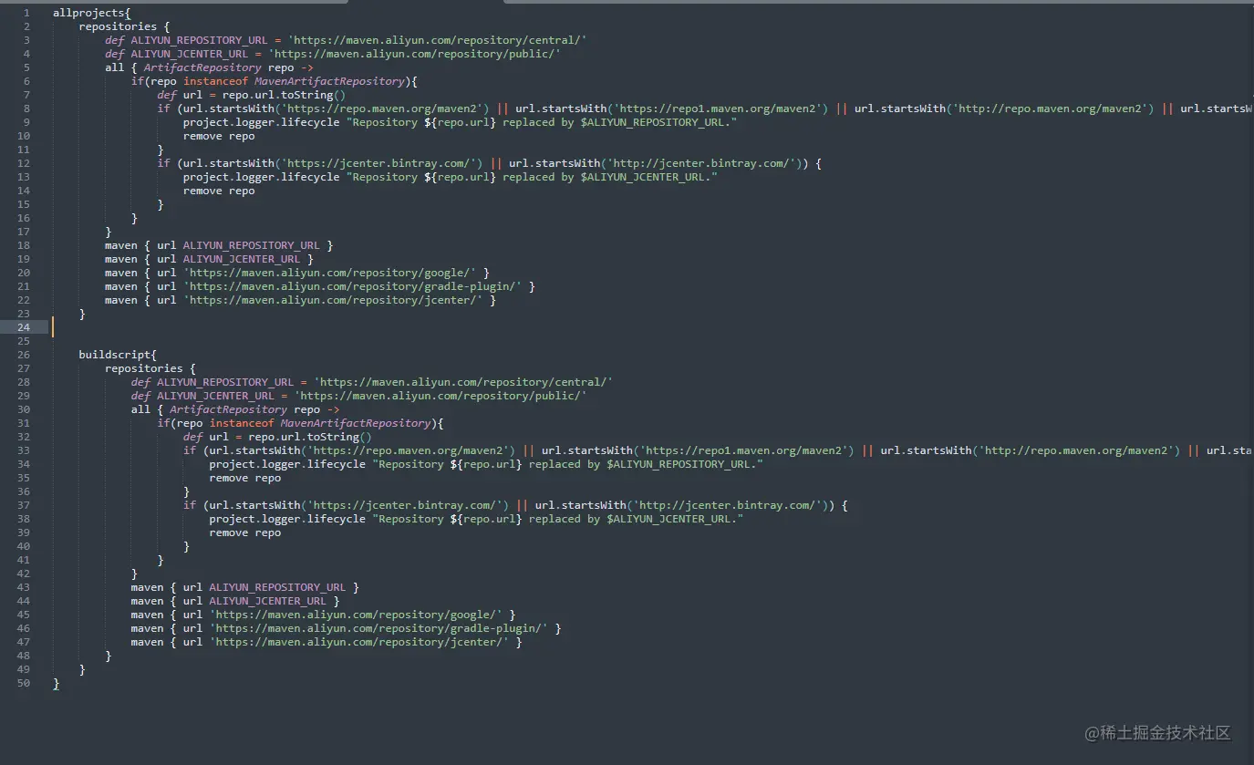 gradle阿里云镜像配置方案新建init.gradle如下图，复制init.gradle文件到本地.gradle文件夹 - 掘金