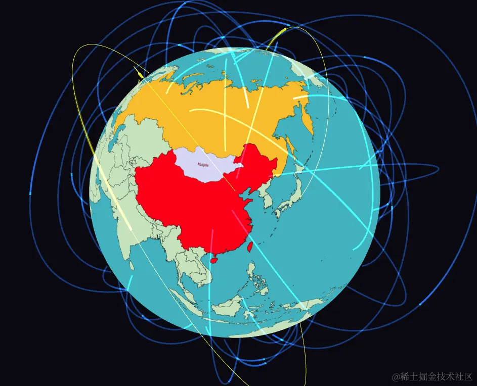 Echarts 3d地球 可点击国家 定义国家颜色 自定义飞线、航线 自定义背景大陆颜色echarts 3d地球 实现高 掘金 