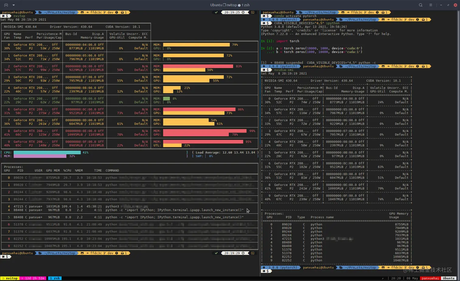 Linux中实现GPU性能实时监测工具：nvitop使用场景是目前测试的项目需要测试GPU占用峰值大小，但是不停的用nv - 掘金