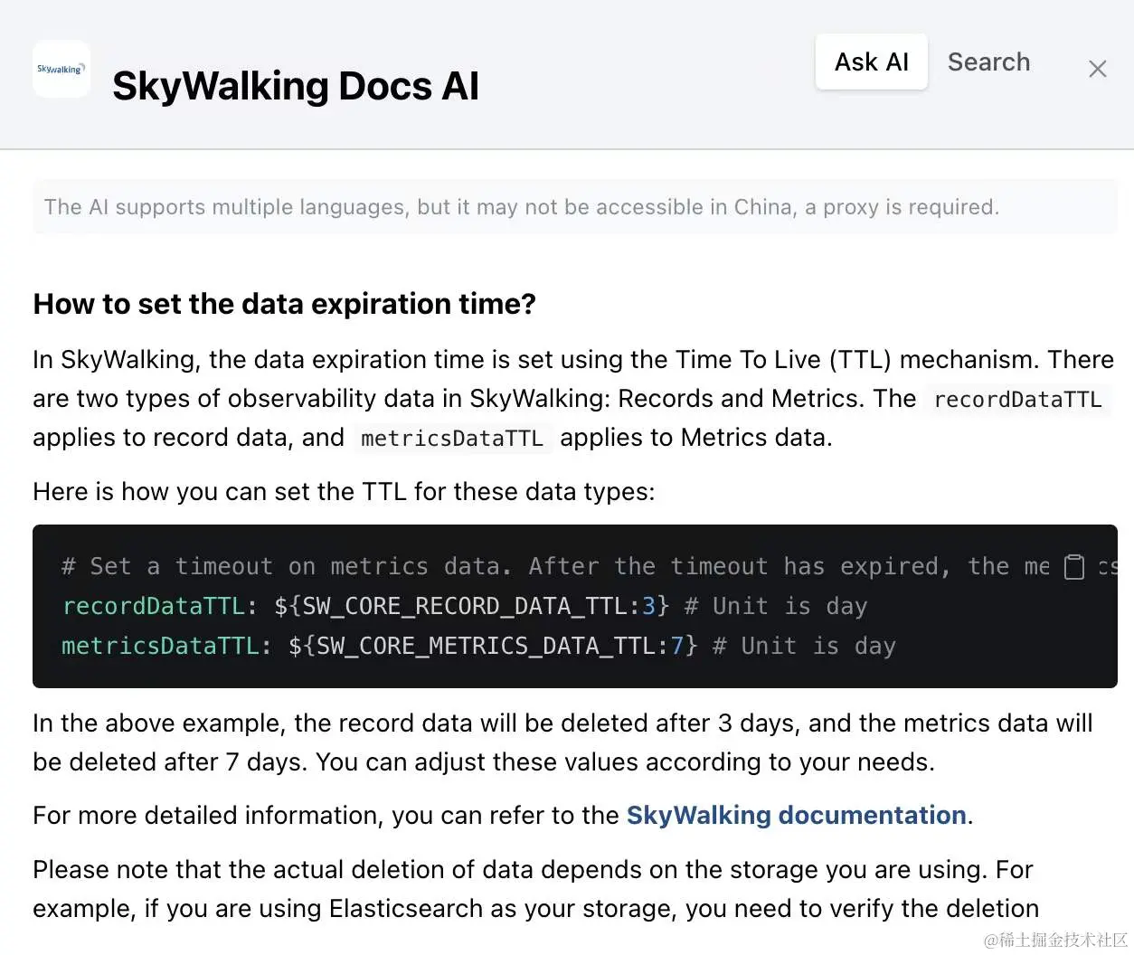SkyWalking文档ChatGPT AI助手上线SkyWalking中文文档从8.0.0开始停止了更新，今天，基于A - 掘金