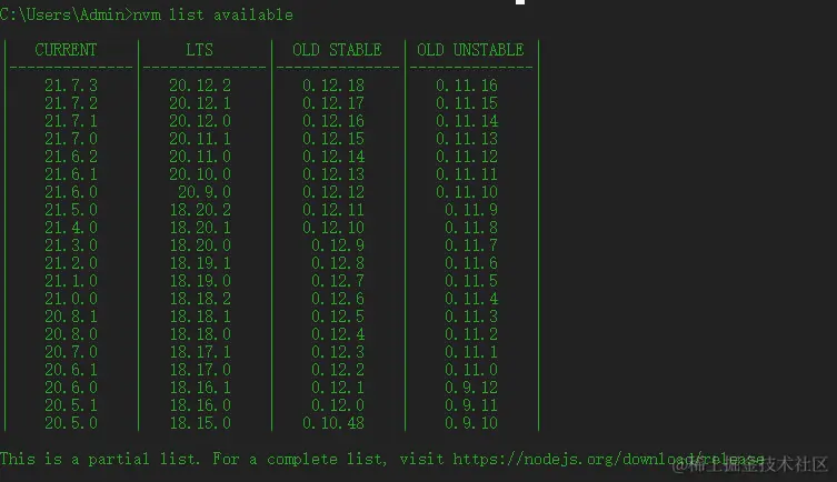 nvm list available结果为空问题： 下载、安装nvm，使用nvm list available的时候发现 - 掘金
