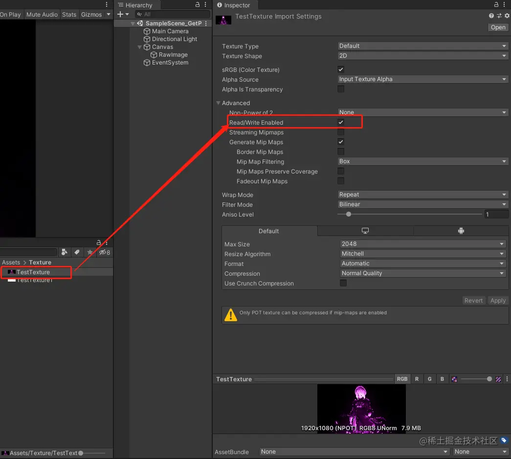 Unity实用功能之获取图片指定像素点的颜色上一篇文章我们介绍到使用openCV插件，获取到鼠标点击的图像的对应像素点的 - 掘金